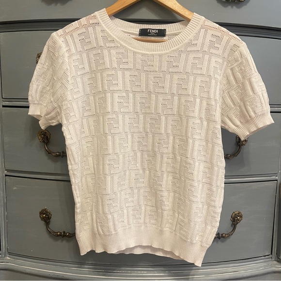 Fendi | Tops | Fendi Short Sleeved Crew Neck Sweater Blouse Womens Ml ...